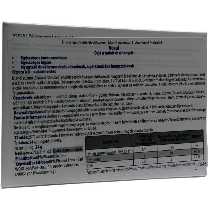 2460 Ft - Vocal szopogató tabletta (citrom) 24db - Egészségpláza Budapest